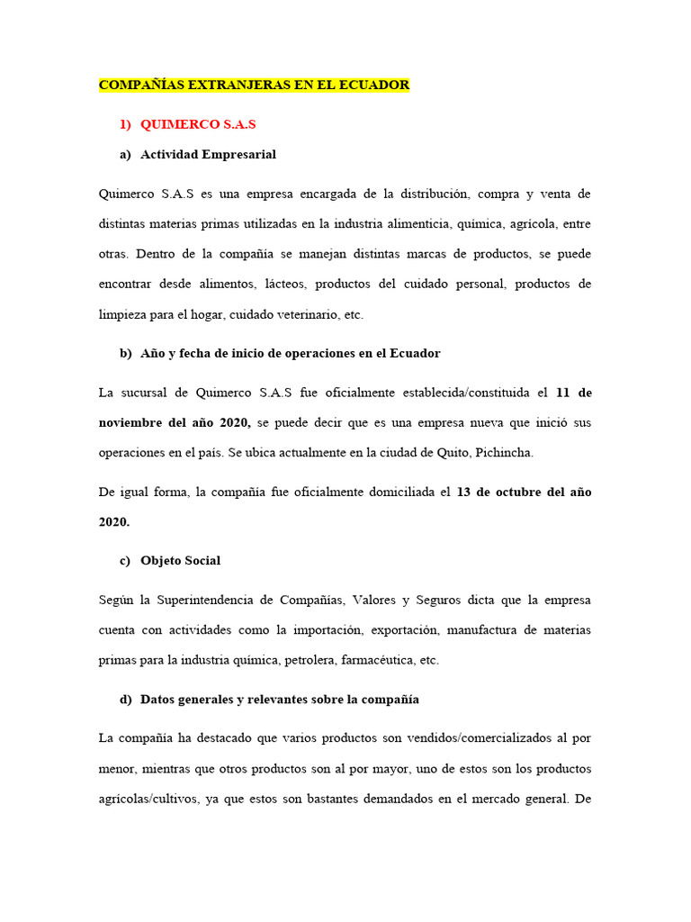Compañías Extranjeras en El Ecuador | PDF | Ecuador | Business