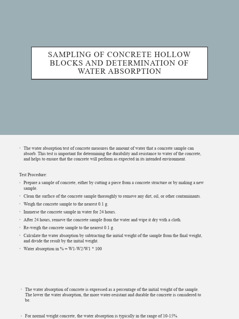 Water Absorption Testing of Concrete Blocks | PDF | Concrete | Stress ...