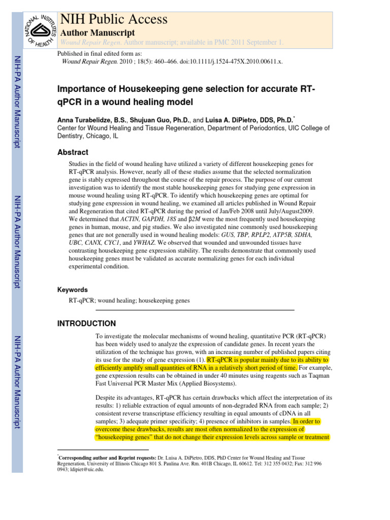 Importance of Housekeeping Gene Selection For Accurate RT-QPCR | PDF ...