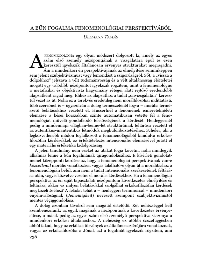 A Bun Fogalma Fenomenologiai Perspektiva | PDF