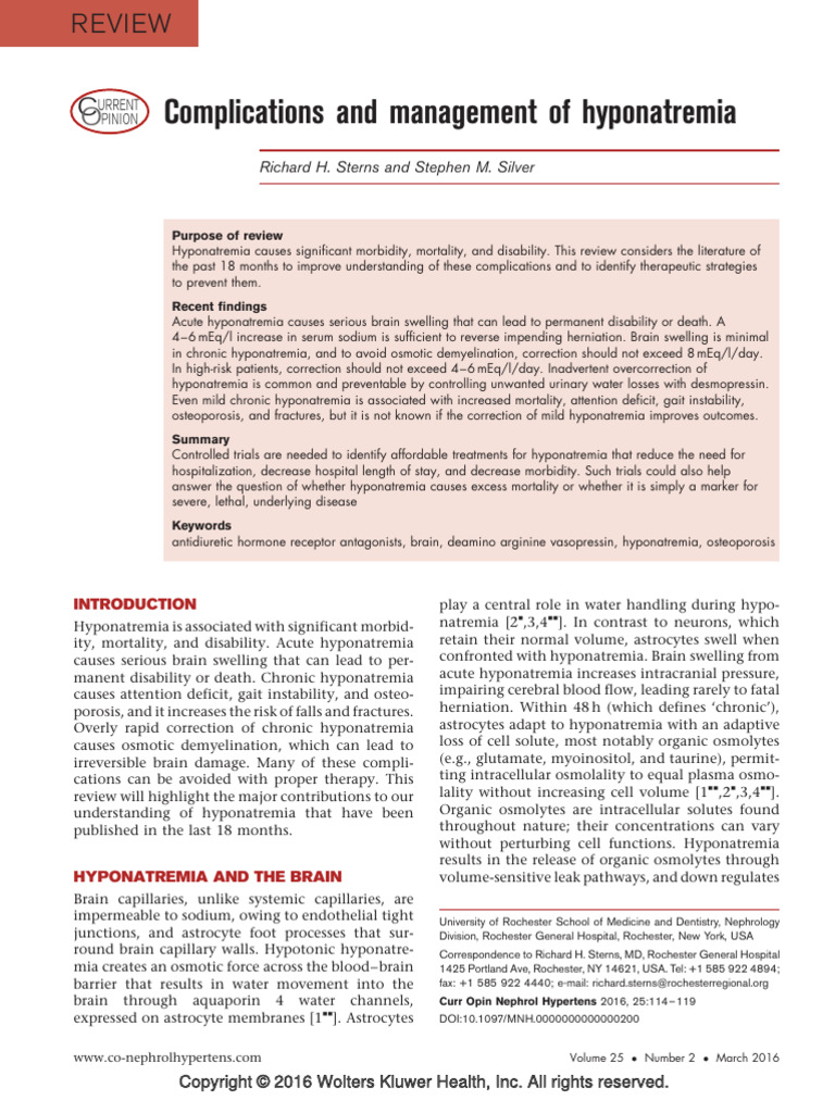 Complications and Management of Hyponatremia Sterns 2016 | PDF ...