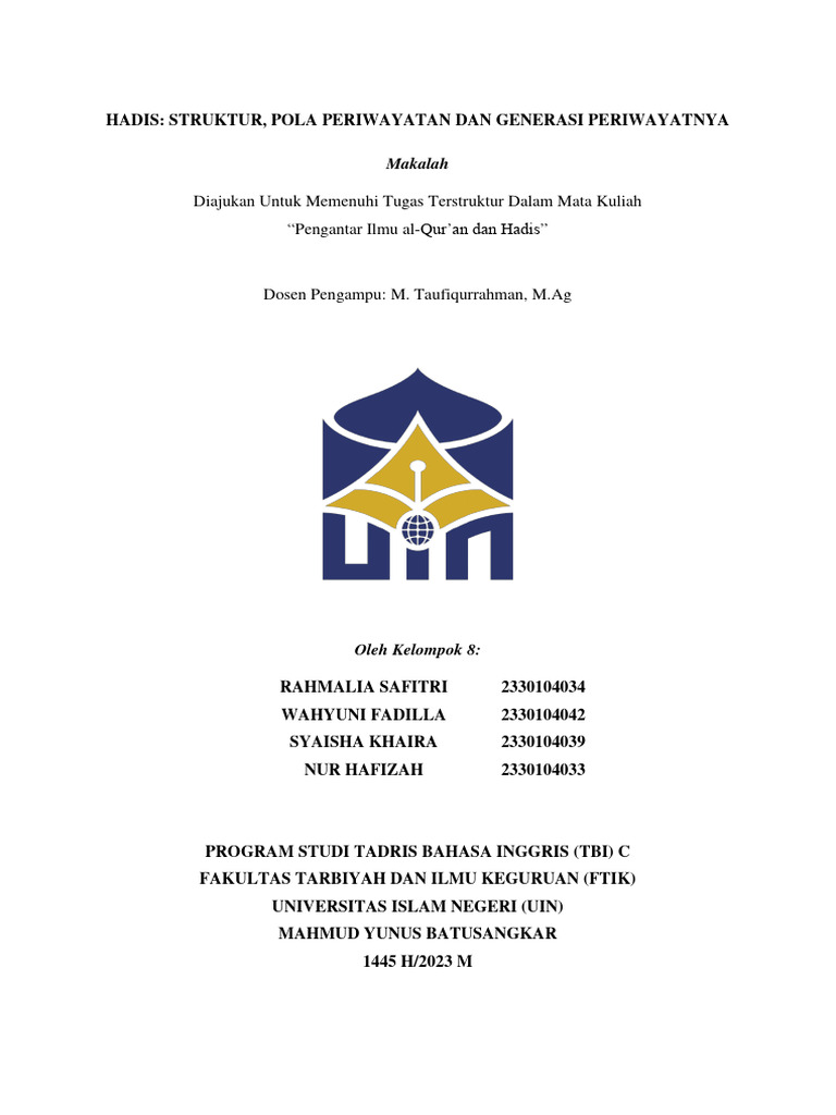 Makalah PIAH KELOMPOK 8 HADIS (Fixed) | PDF | Ilmu Sosial | Filsafat