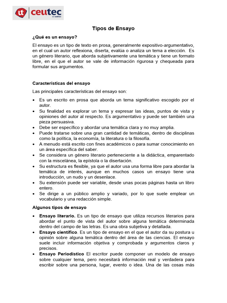 Tipos De Ensayo Pdf Ensayos Comunicación Humana