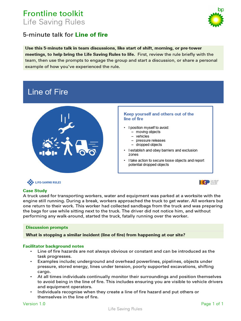 Life Saving Rules: Line of Fire Talk | PDF | Truck | Safety