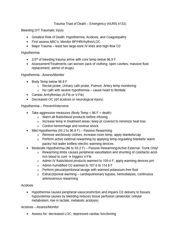 Trauma Triad of Death | PDF | Hypothermia | Major Trauma