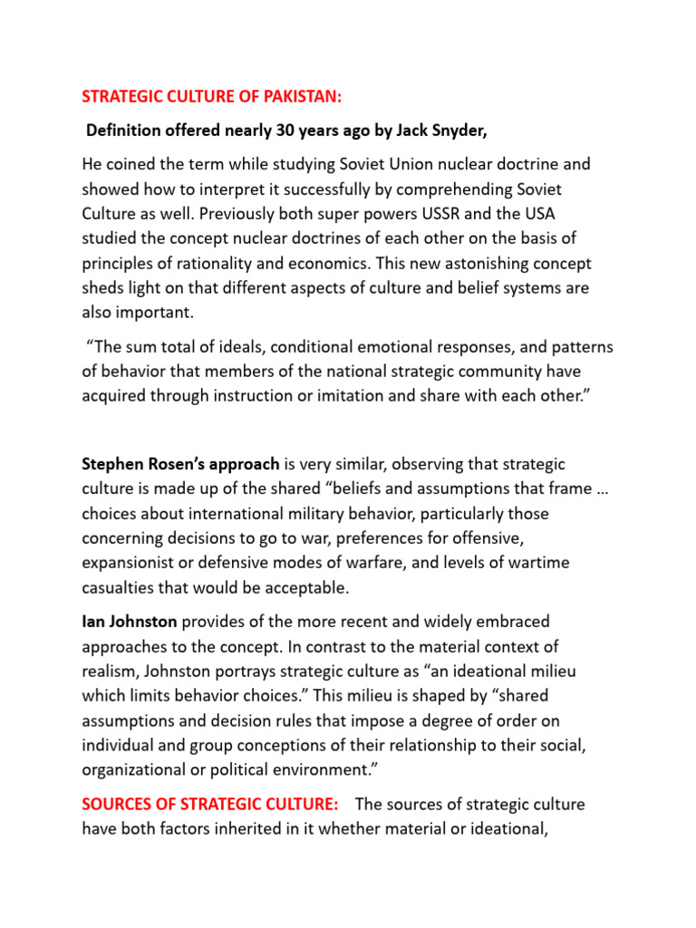 Strategic Culture of Pakistan | PDF | Pakistan | India–Pakistan Relations