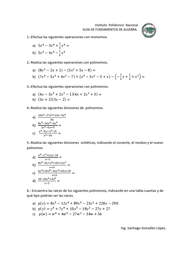 Guía Fundamentos de Álgebra - Polinomios - 2020-2 | PDF | Álgebra ...
