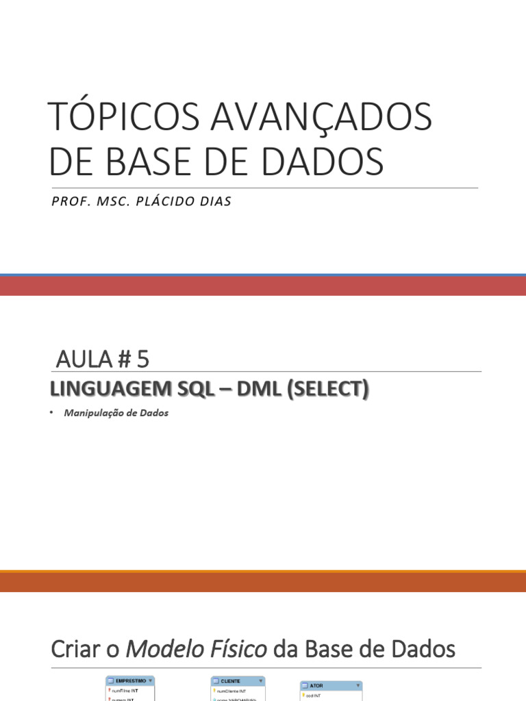 Aula # 5 Linguagem SQL - DML(SELECT) | PDF | SQL | Gestão de dados