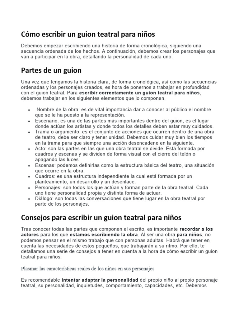 Cómo escribir un guion teatral para niños | PDF | Narración | Cuentos