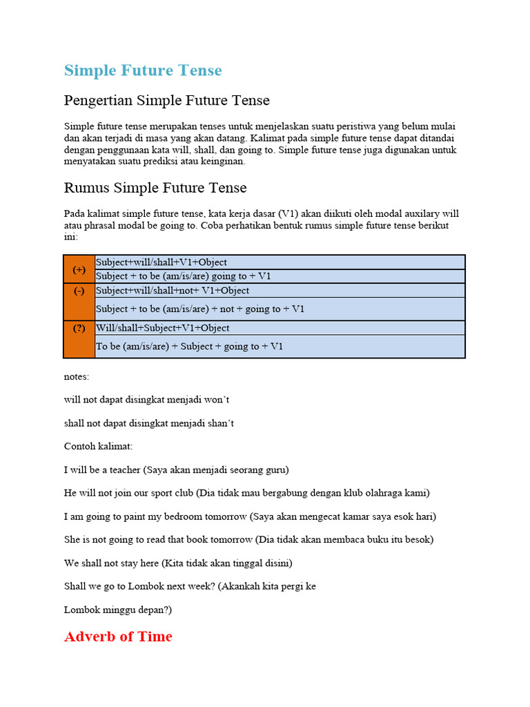 MATERI Simple Future Tense, continuous tense, future perfect tense. copy | PDF