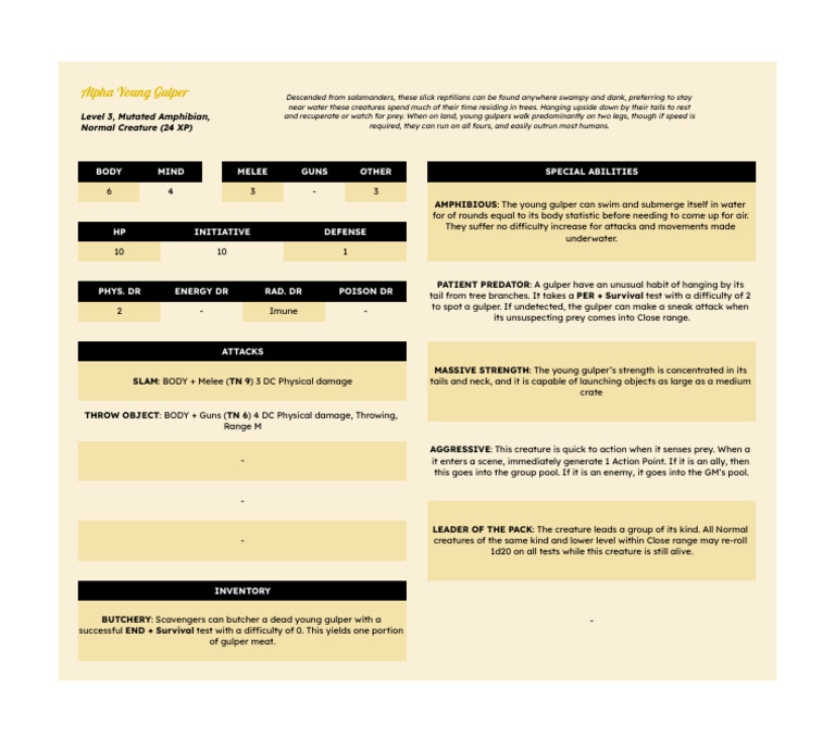 CREATURE Alpha Young Gulper | PDF | Predation | Amphibian