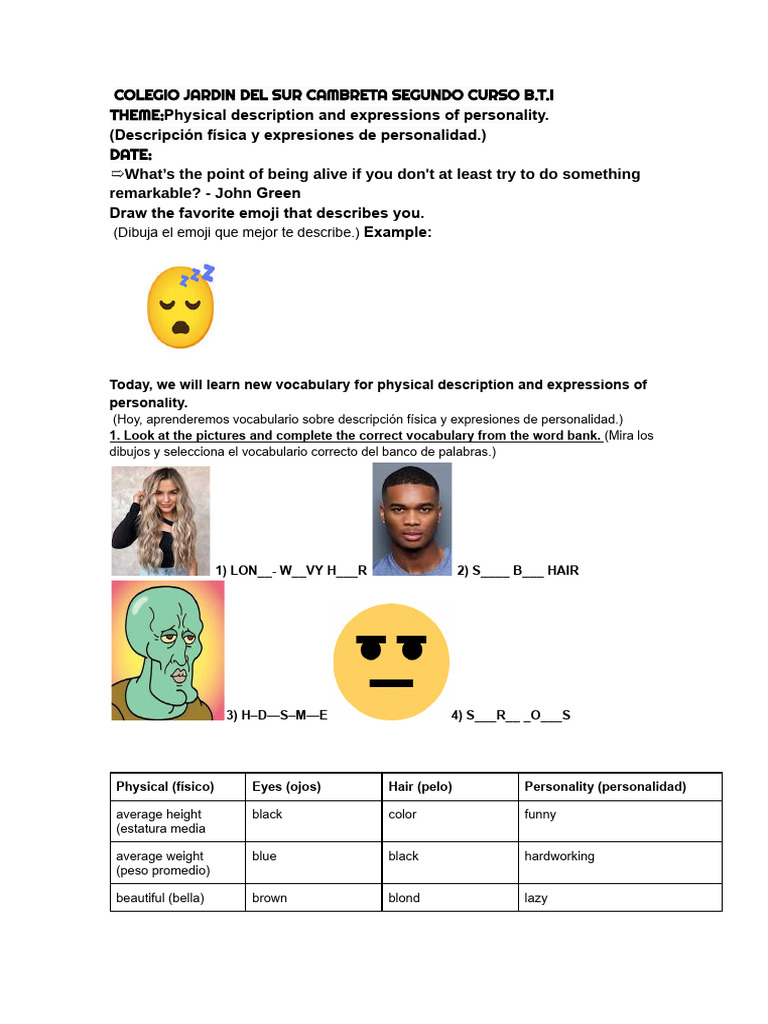 Physical Descriptions and Personality Traits | PDF