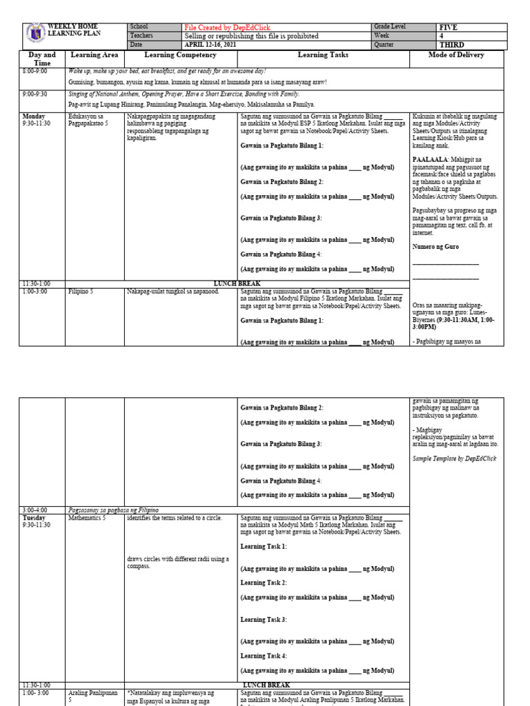 WHLP - Grade 5 (Q3 Week 4) | PDF