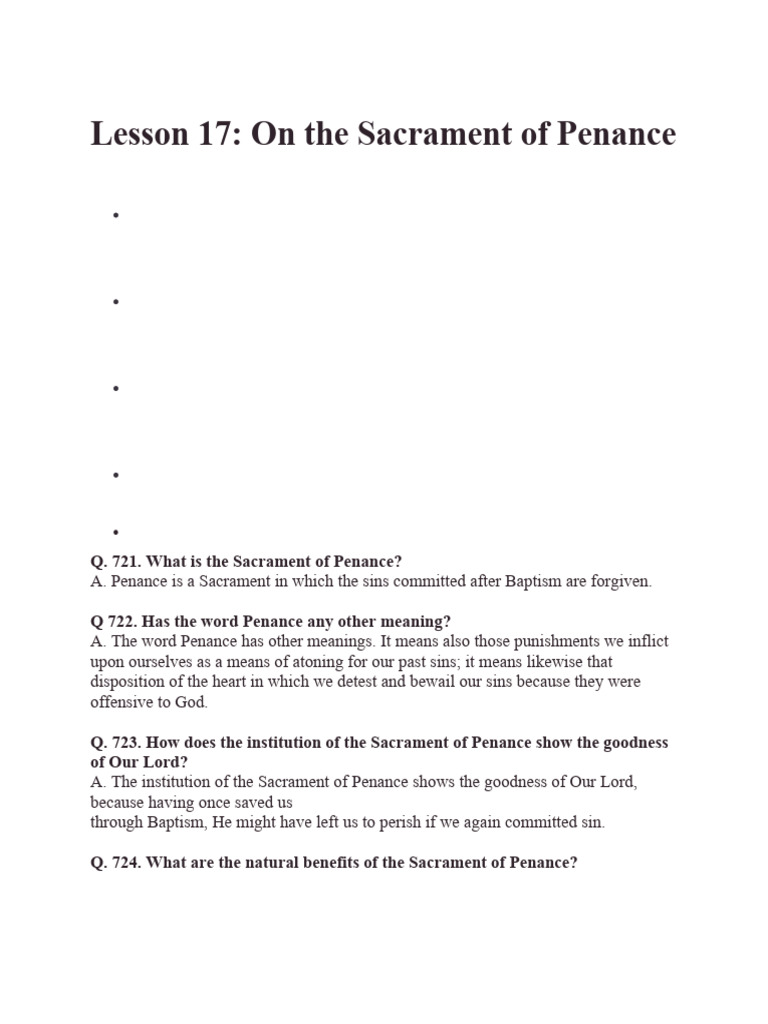 Lesson 17 On Sacrament of Penance | PDF | Penance | Confession (Religion)