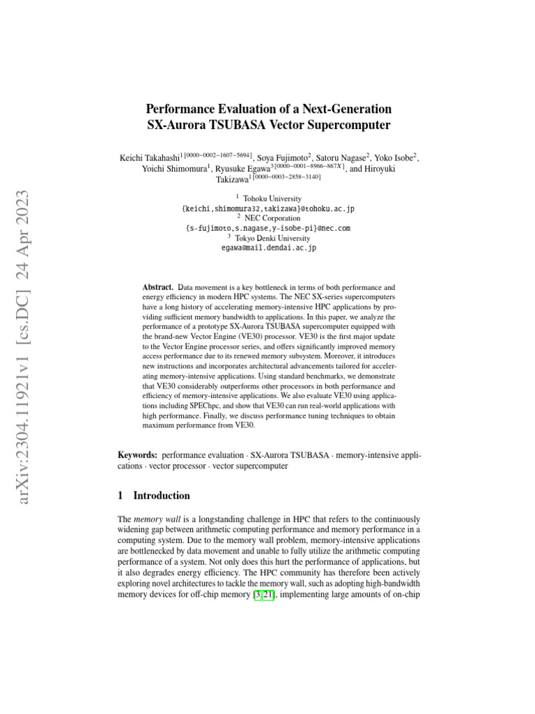 Performance Evaluation of A Next-Generation SX-Aurora TSUBASA Vector Supercomputer | PDF | Cpu ...