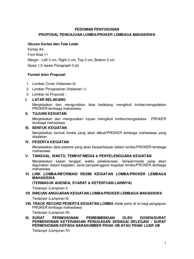 PANDUAN PROPOSAL KEGIATAN LOMBA Atau PROKER LEMBAGA MAHASISWA | PDF