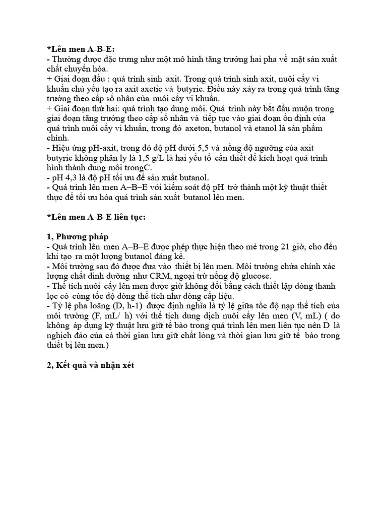 Lên Men A B E Liên T C | PDF
