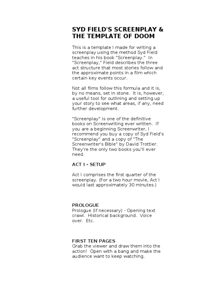 Syd Field's SCREENPLAY & The Template of Doom | PDF | Screenwriting | Plot (Narrative)