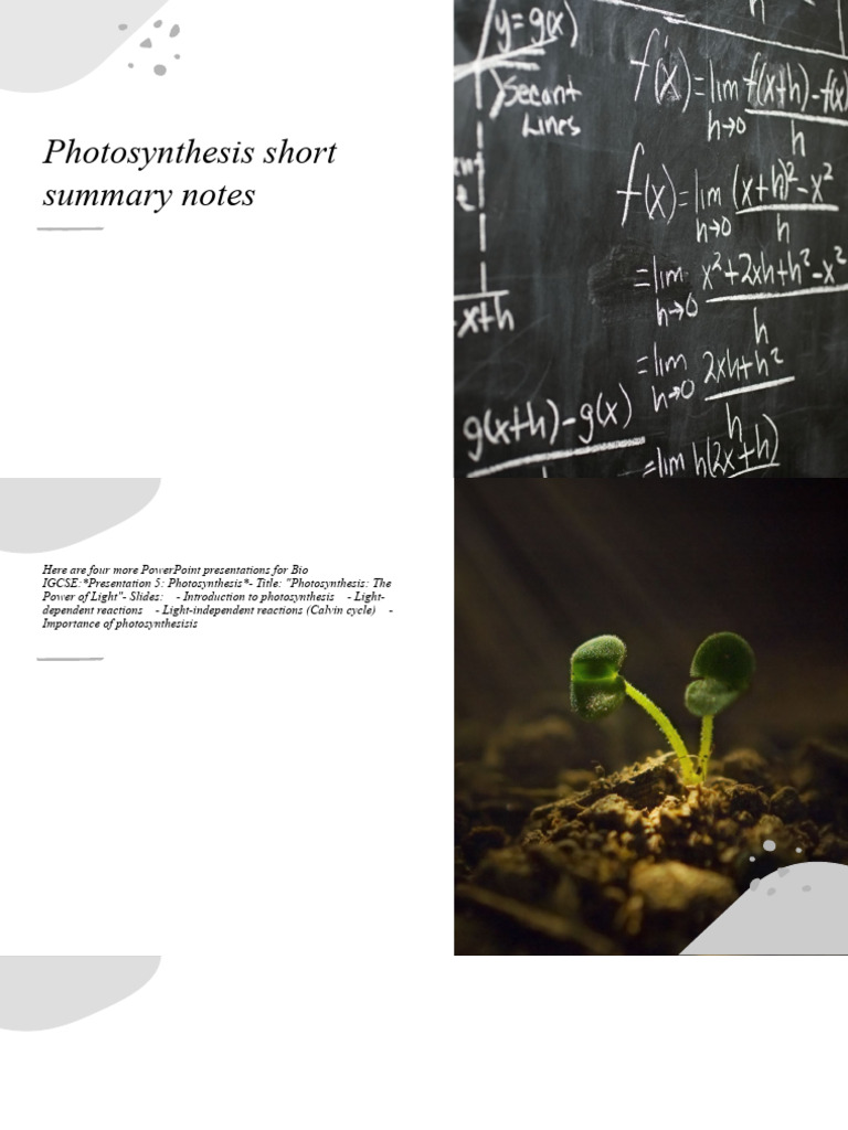 Photosynthesis Short Summary Notes | PDF | Self-Improvement | Wellness