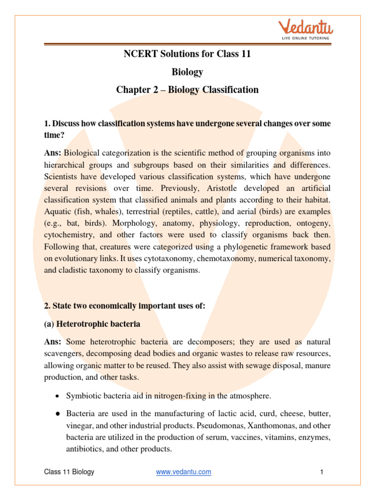 NCERT Solutions For Class 11 Biology Chapter 2 - Biological ...