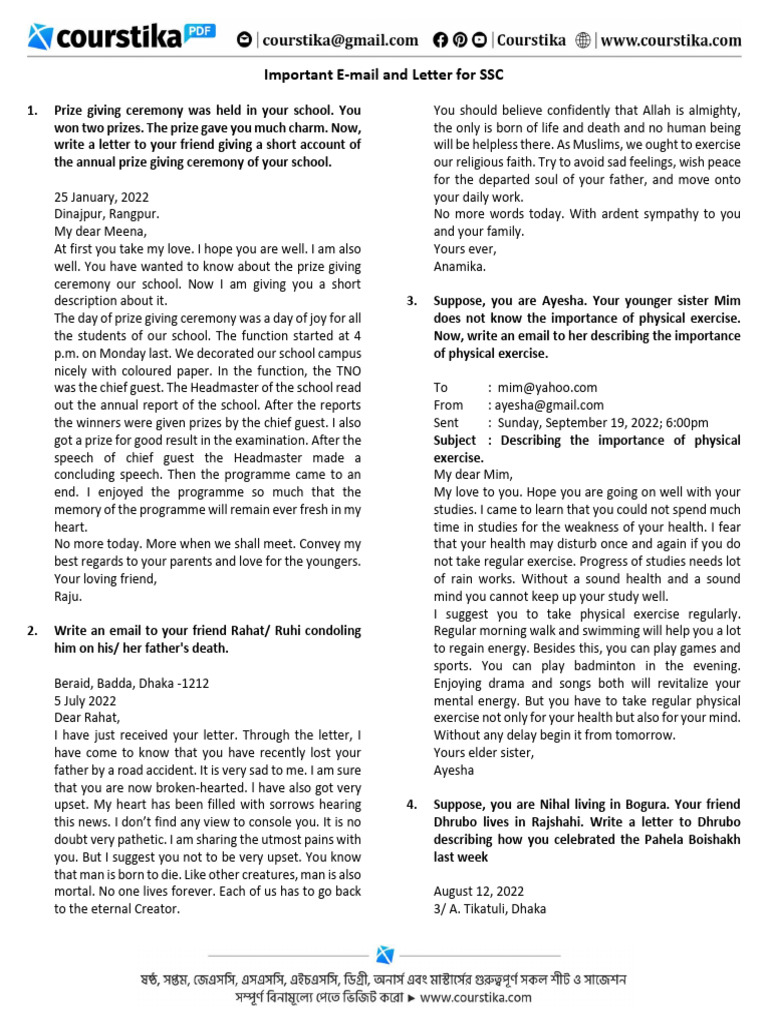 SSC Exam Preparation Letters and Emails | PDF | Bangladesh