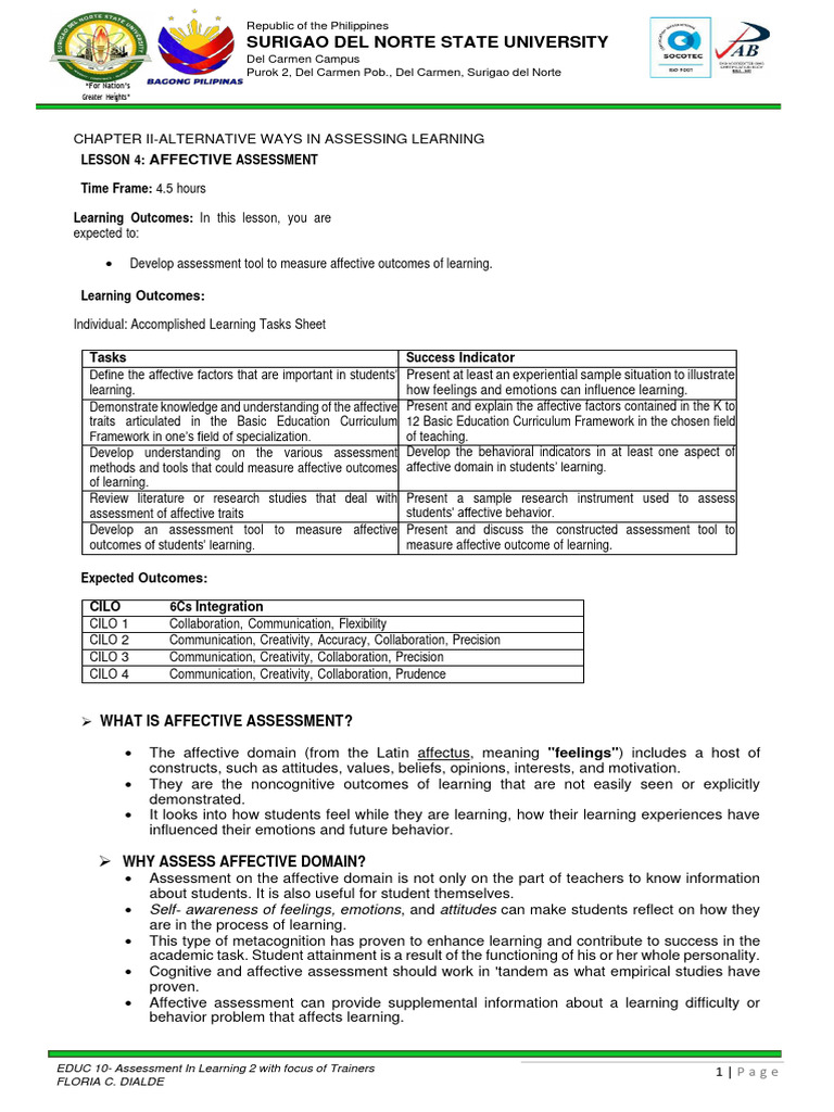 Affective Assessment in Learning Strategies | PDF | Attitude ...