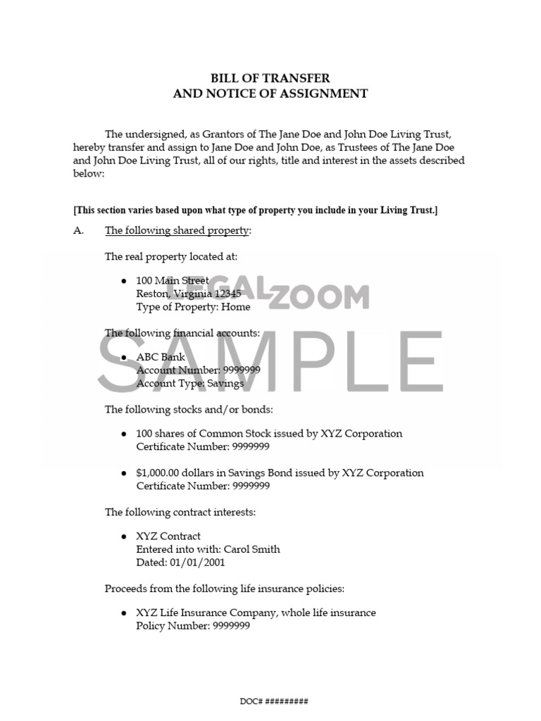 Living Trust Bill of Transfer VA | PDF | Insurance | Economies