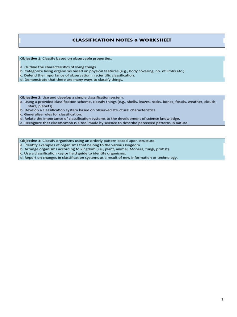 Classification Notes and Worksheet - Editted | PDF | Taxonomy (Biology ...