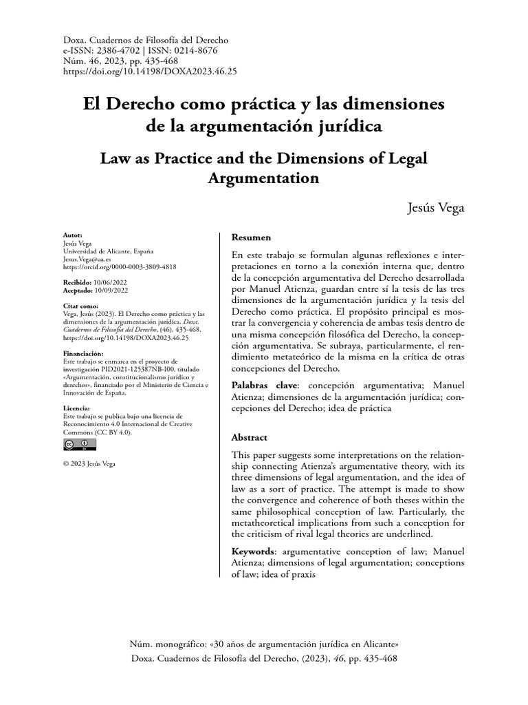 El Derecho Como Practica y Las Dimensiones de La Argumentacion Juridica ...