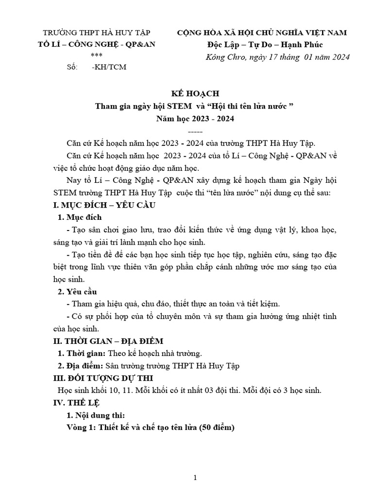 Ke Hoach Stem Vat Ly Ten Lua Nuoc HHT | PDF