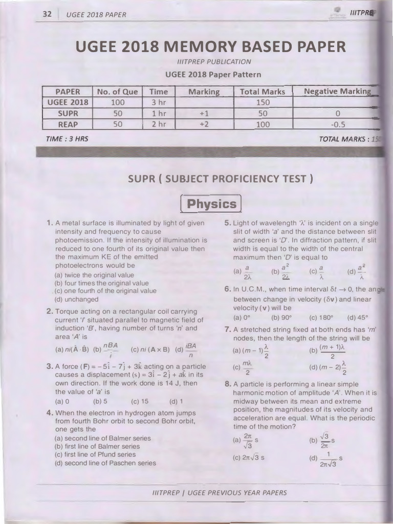 UGEE_2018_OFFICIAL_QUESTION_PAPER | PDF | Bipolar Junction Transistor ...