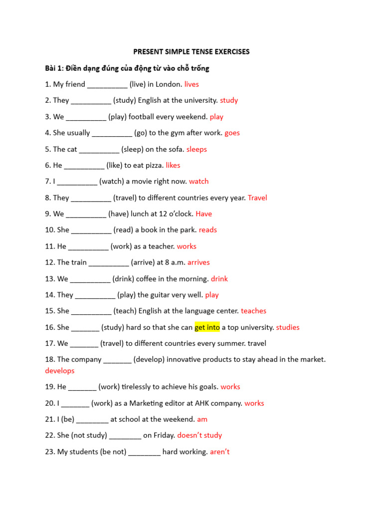 Present Simple Tense Exercises 1 | PDF