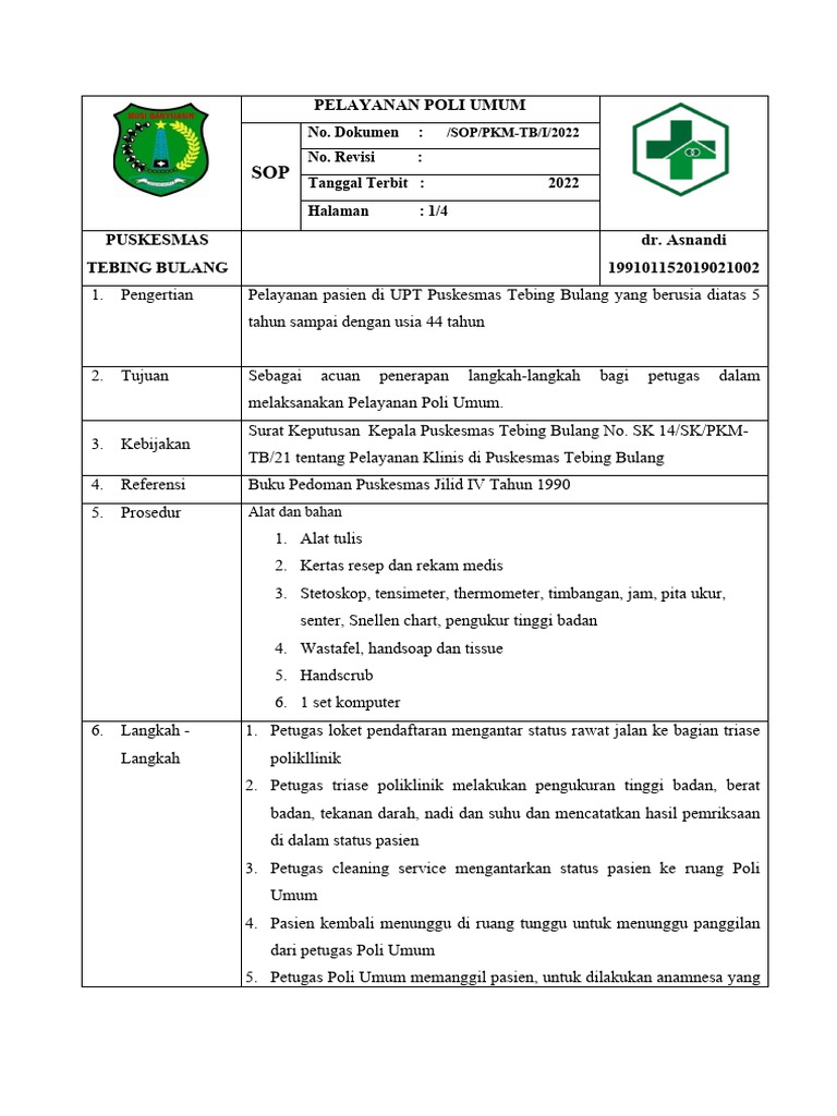 Sop Poli Umum | PDF | Kesehatan Holistik | Sains & Matematika
