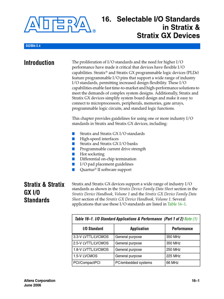 Selectable IO Standards in Stratix & Stratix GX Devices | PDF ...