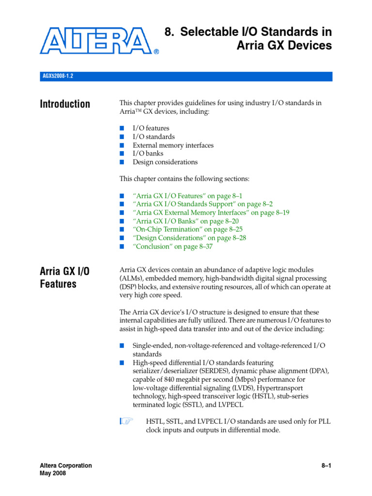 Selectable IO Standards in Arria GX Devices | Download Free PDF | Input/Output | Power Supply