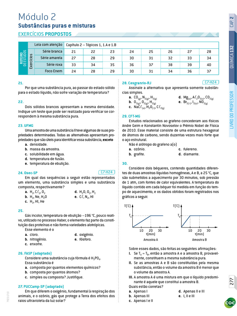 Exercícios de Química: Substâncias e Misturas | PDF | Carbono | Substancias químicas