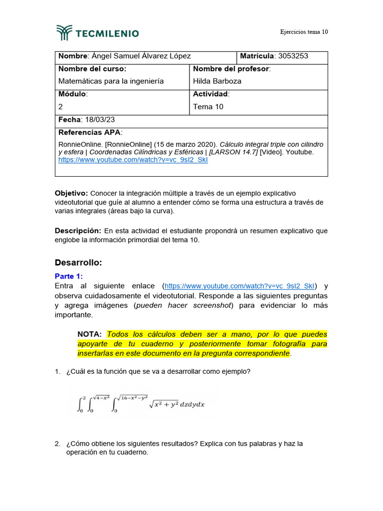 Ejercicios Tema 10 | PDF | Integral | Esfera