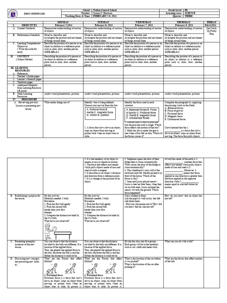 DLL - SCIENCE 3 - Q3 - WEEK 1 DescribeThePositionofAPersonOranObject ...