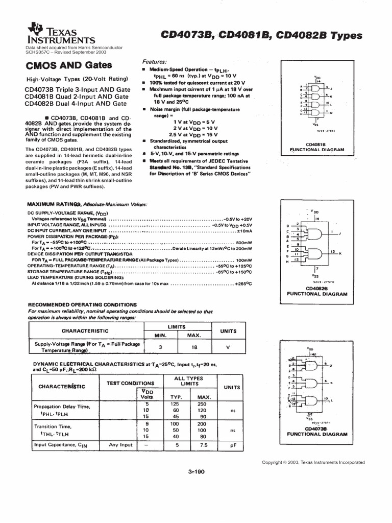 CMOS Quad 2-Input AND Gate | PDF