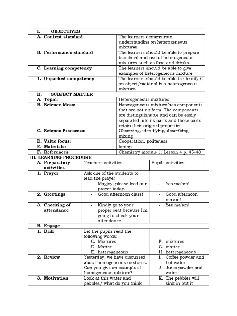 Detailed Lesson Plan in Science 6 | PDF | Mixture | Learning