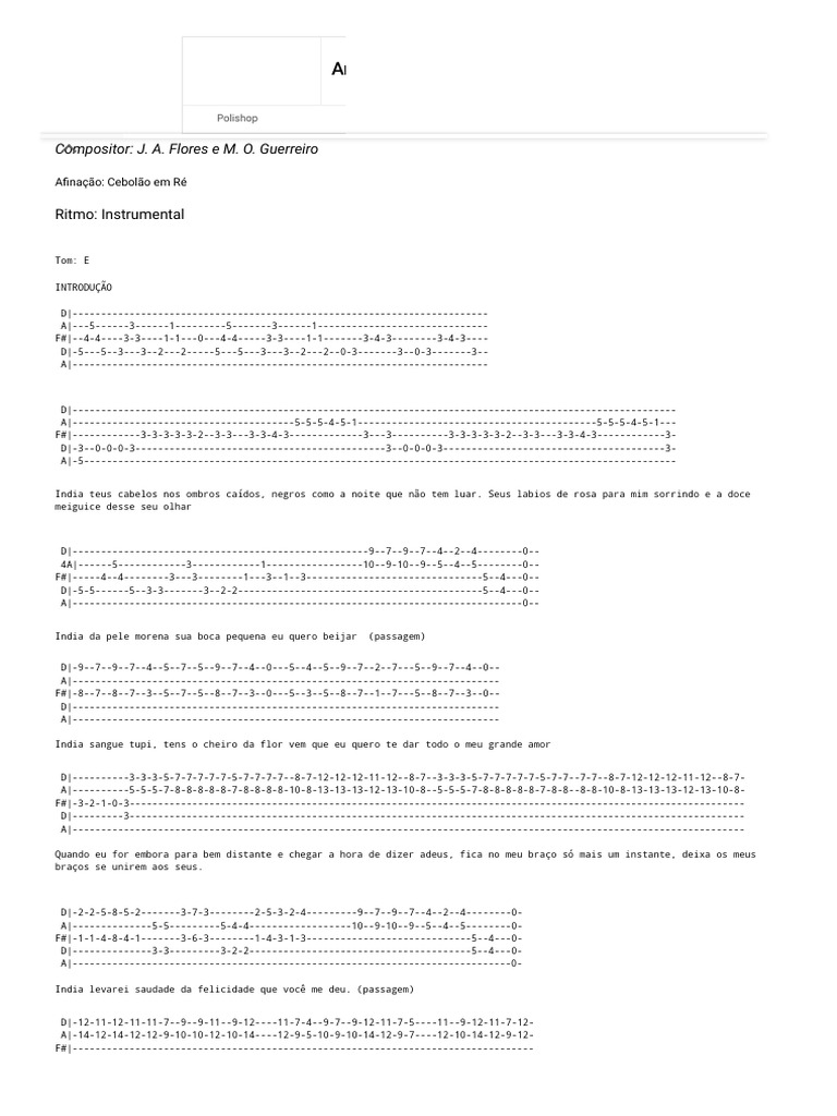 Cifras da Música "Índia" para Viola | PDF