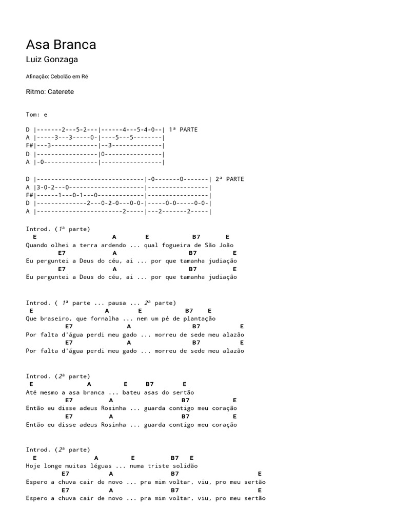 Asa Branca - Luiz Gonzaga - Cifras de Viola | PDF
