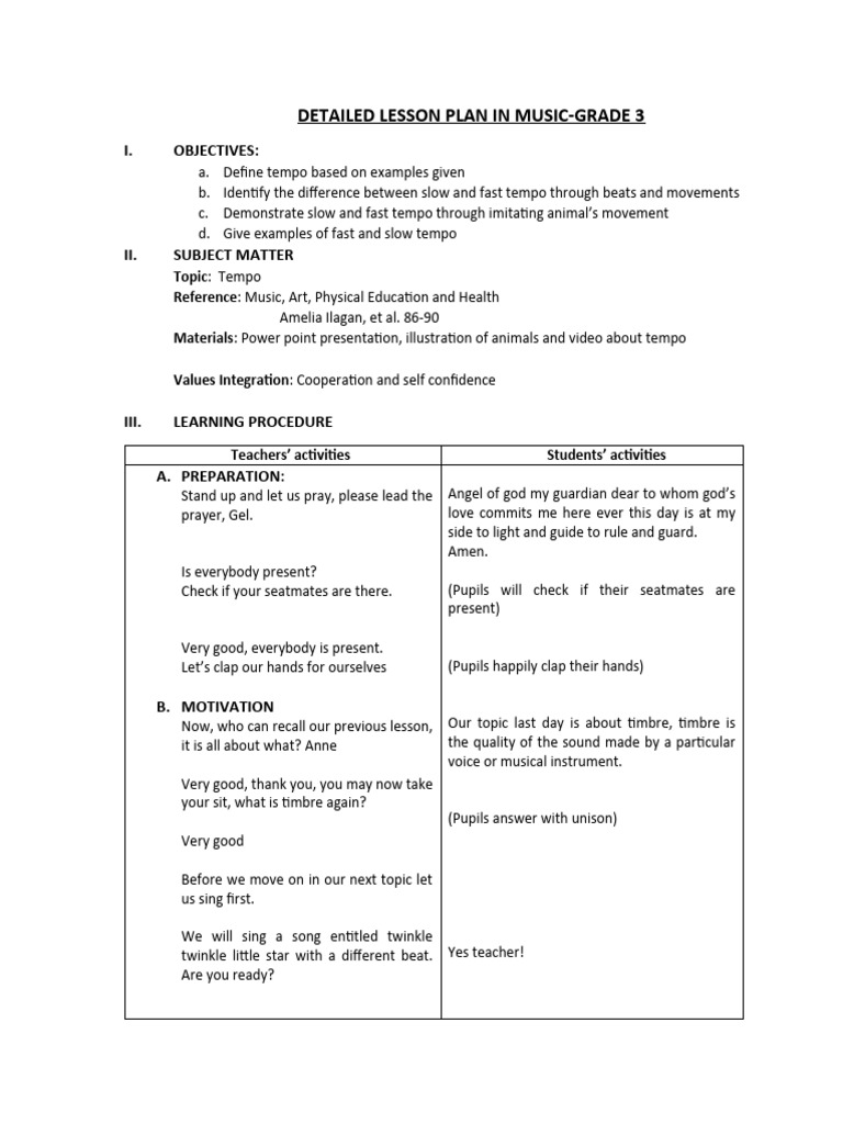 DETAILED LESSON PLAN IN Music 3 | PDF