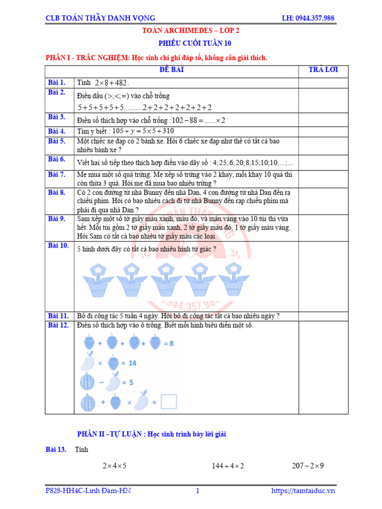 Toán 2 - Archimedes - Tuan 10 | PDF