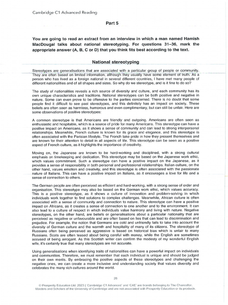 Reading c1- Test 3 | PDF