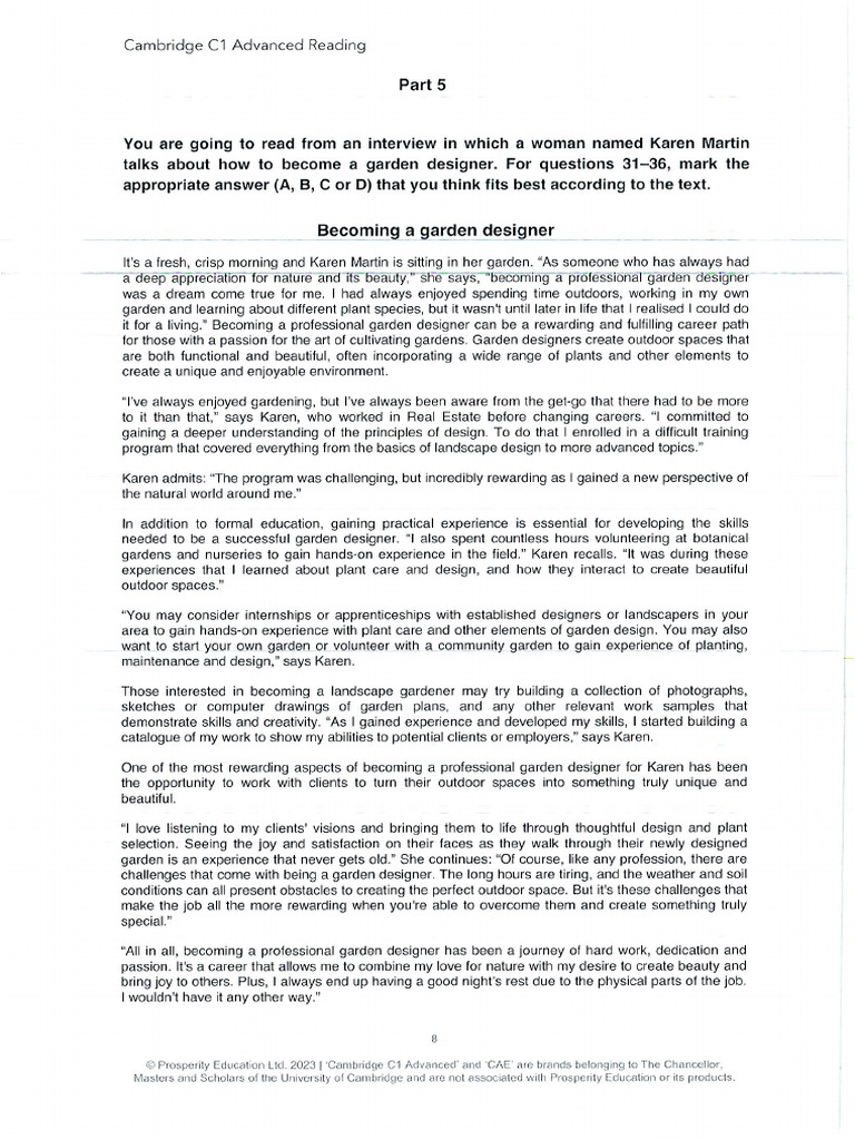 Reading c1 - Test 1 | PDF