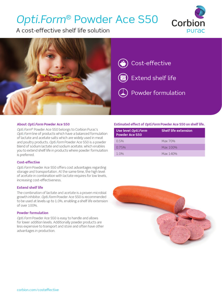 Corbion Purac Optiform Ace s50 | PDF | Lactic Acid | Sausage