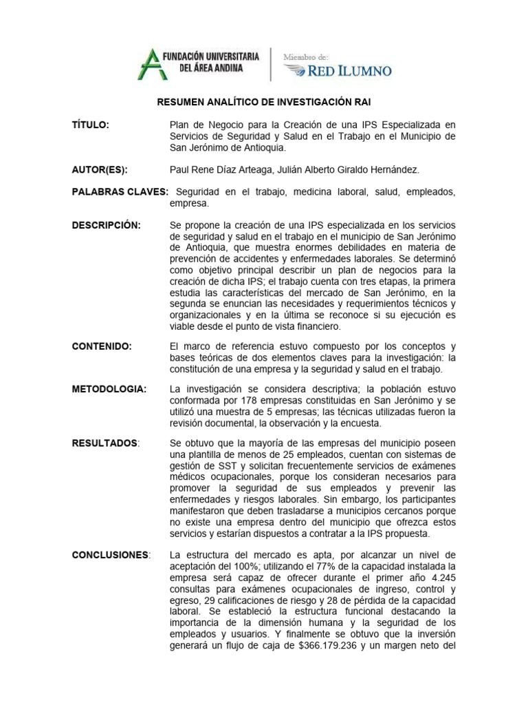 Anexo Estructura RAI IPS SST | PDF | Business | Valores