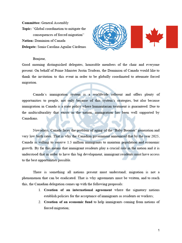 POSITION PAPER - CANADA GA | PDF | Immigration | Human Migration