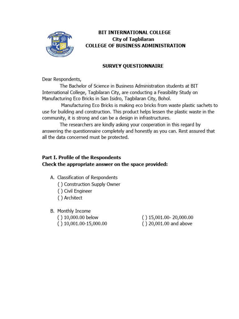 Eco Bricks Questionnaire FINAL 1 | PDF | Recycling | Waste